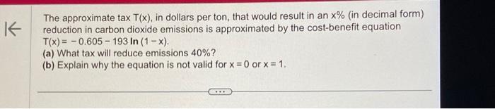 Solved The approximate tax T(x), in dollars per ton, that | Chegg.com