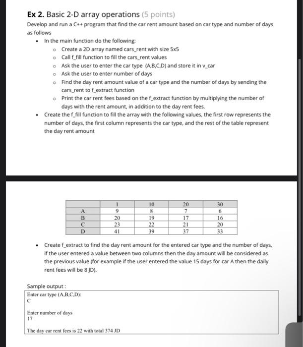 Solved Ex 2. Basic 2-D array operations (5 points) Develop | Chegg.com