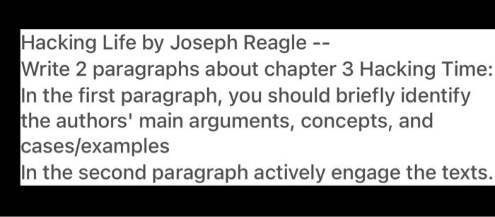 Solved Hacking Life by Joseph Reagle -- Write 2 paragraphs | Chegg.com