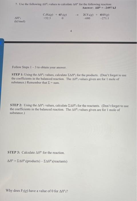 Solved 7. Use the following Δ/P∘ v values to calculate Δ/f2 | Chegg.com