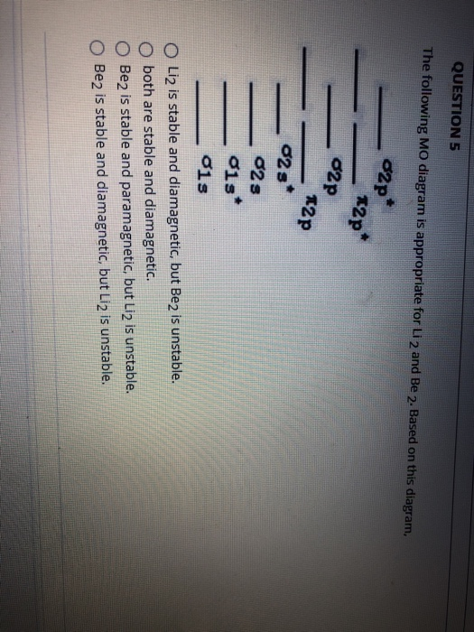Solved QUESTION 5 The following MO diagram is appropriate | Chegg.com