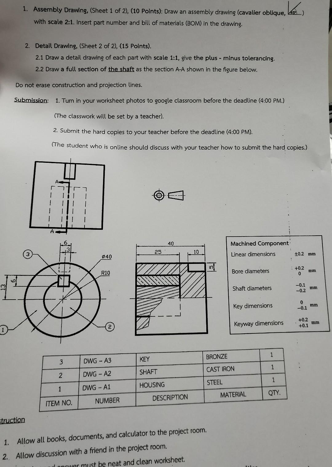 Solved 1. Assembly Drawing, (Sheet 1 of 2), (10 Points): | Chegg.com