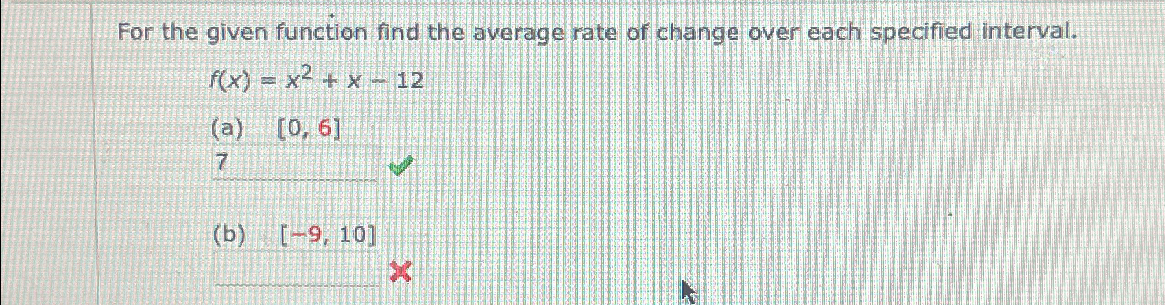 Solved For the given function find the average rate of | Chegg.com