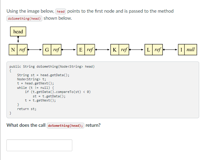 Solved What does the call doSomething(head); return? | Chegg.com