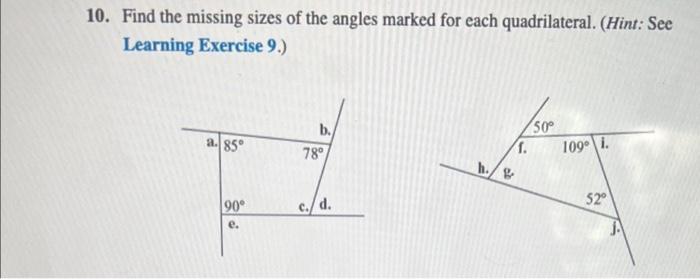 Solved 0. Find the missing sizes of the angles marked for | Chegg.com