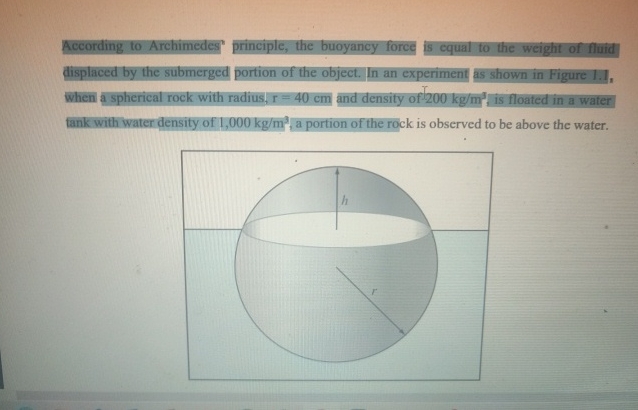 Solved According to Archimedes principle, the buoyancy force | Chegg.com