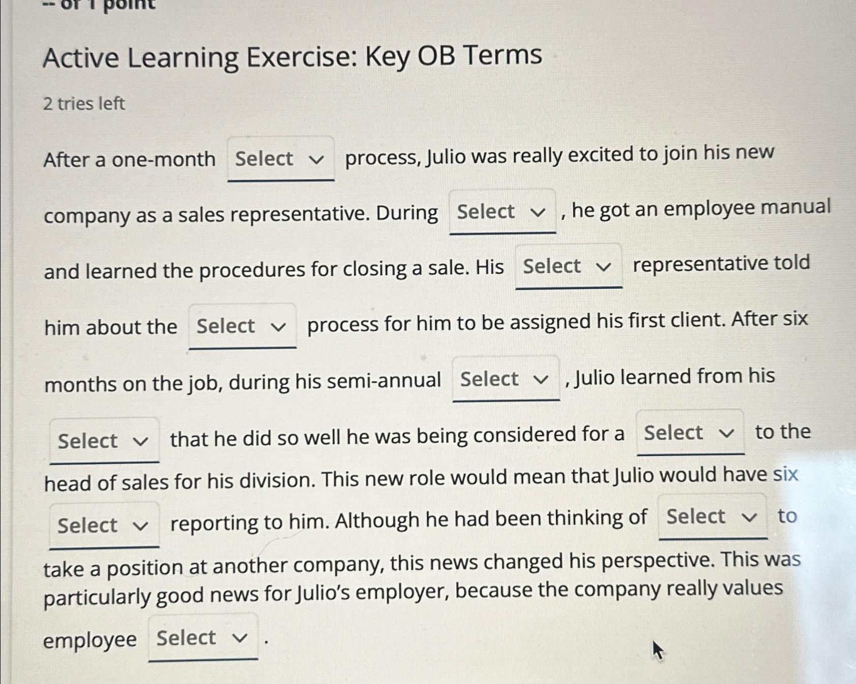 Solved Active Learning Exercise: Key OB Terms2 ﻿tries | Chegg.com