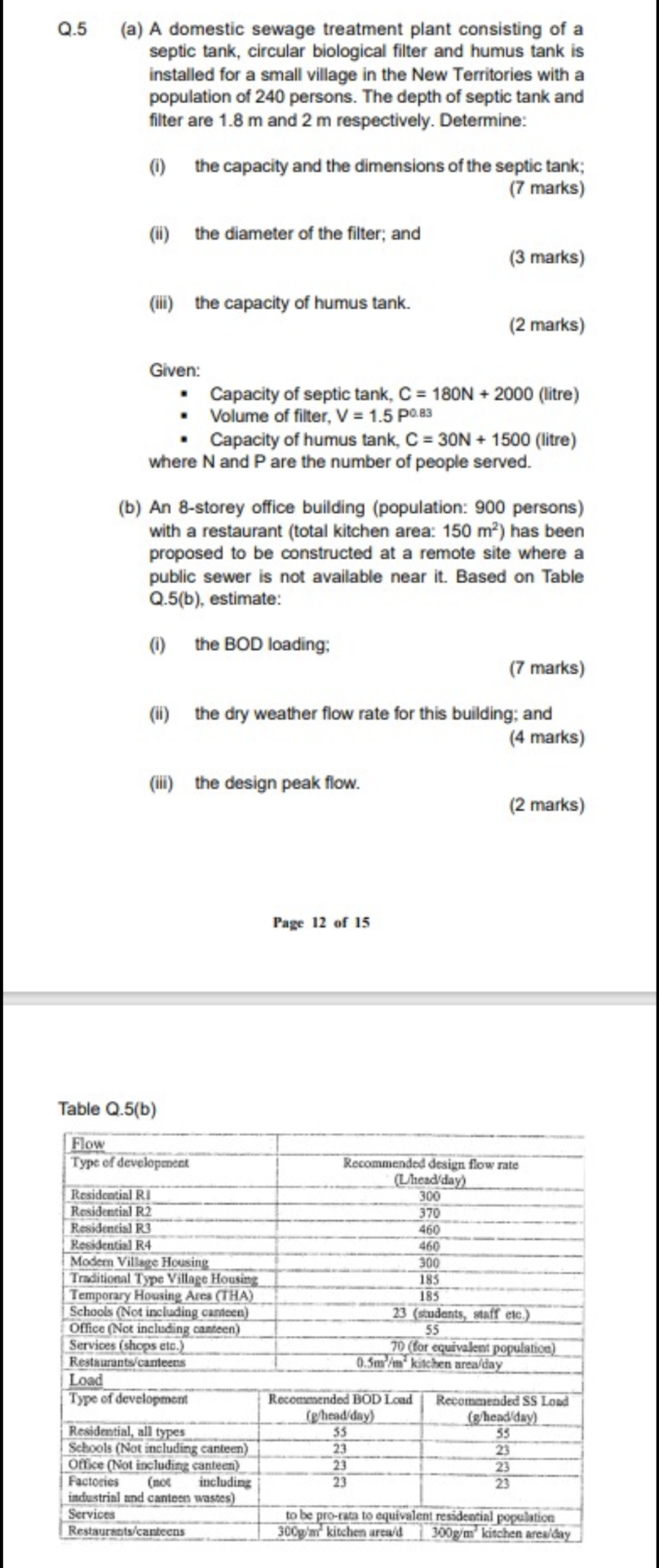 Solved Q.5 (a) A domestic sewage treatment plant consisting | Chegg.com