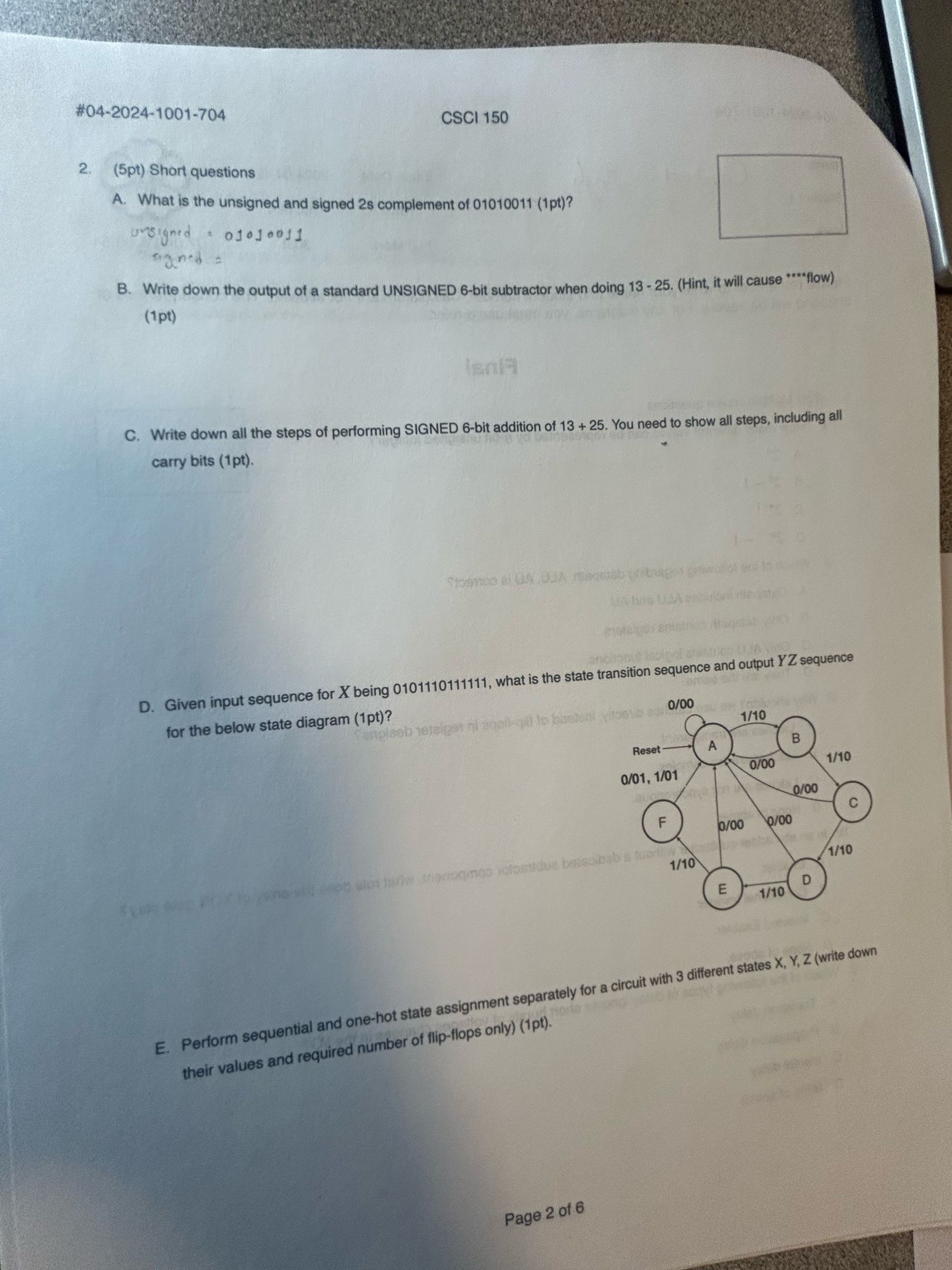 Solved #04-2024-1001-704CSCl 1502. (5pt) ﻿Short questionsA. | Chegg.com