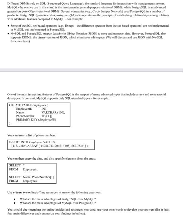 Solved Different Dbmss Rely On Sql Structured Query