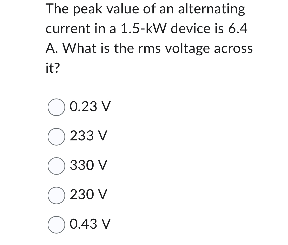 Solved The peak value of an alternating current in a 1.5-kW | Chegg.com