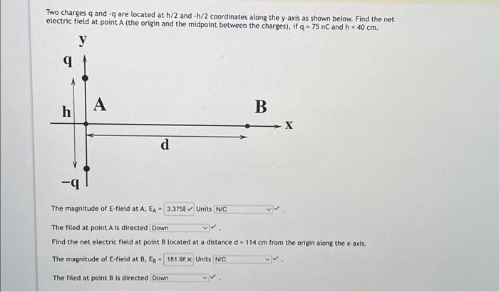 Solved Two charges q and −q are located at h/2 and −h/2 | Chegg.com