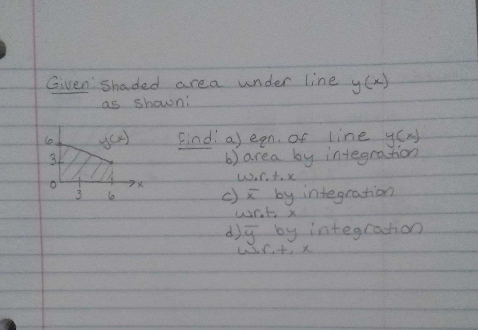 Solved Given: Shaded area under line y(*) as shown لا کر | Chegg.com