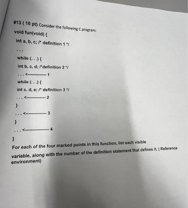 Solved #13 ( 10 pt) Consider the following program: void | Chegg.com