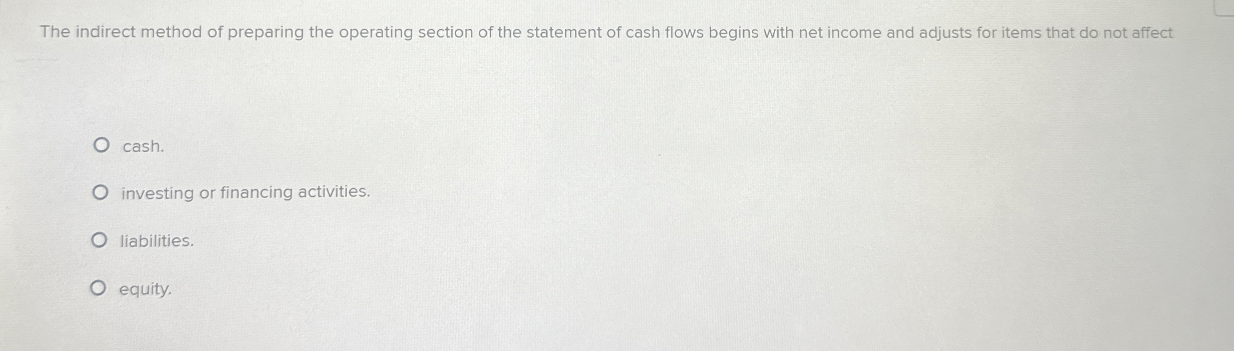 Solved The indirect method of preparing the operating | Chegg.com