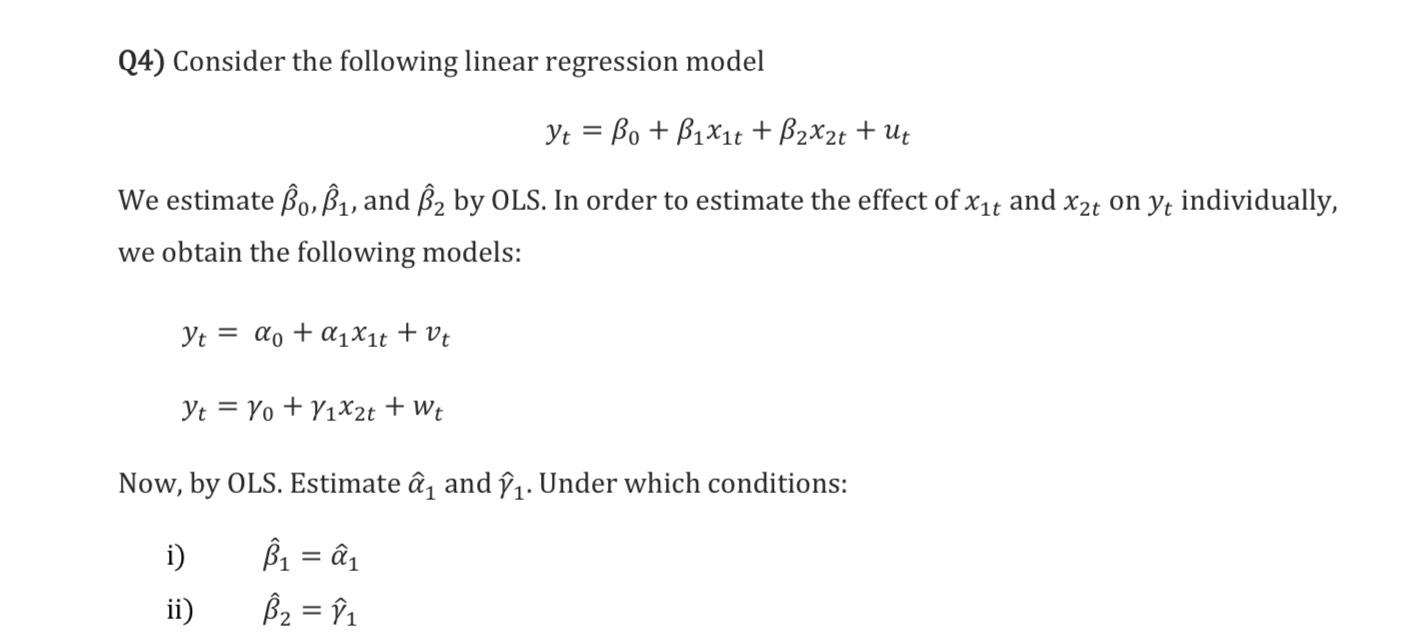 Solved Q4) ﻿Consider the following linear regression | Chegg.com