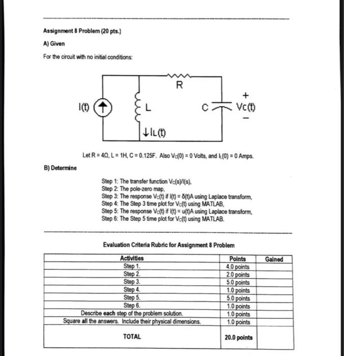 Solved Assignment 8 Problem (20 pts.) A) Given For the | Chegg.com