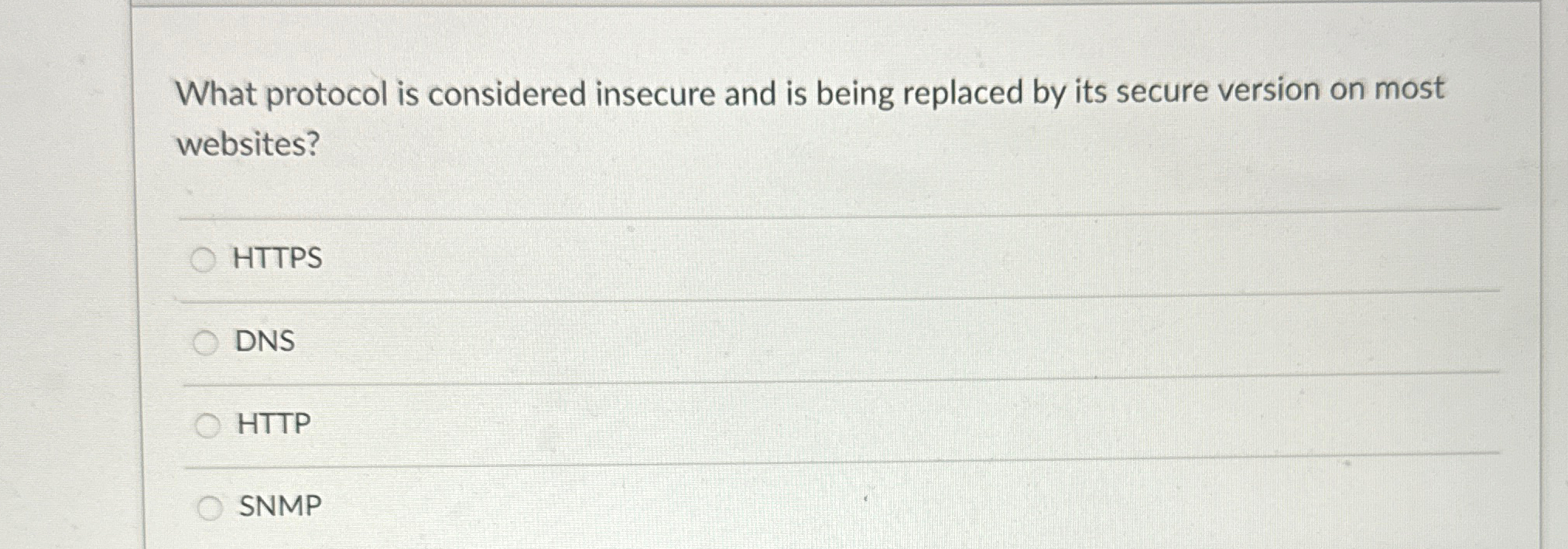 Solved What protocol is considered insecure and is being | Chegg.com