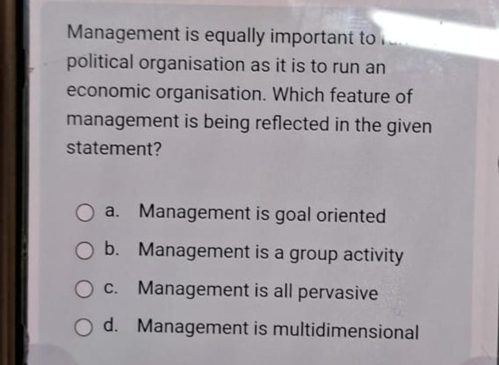 Solved Management is equally important to political | Chegg.com