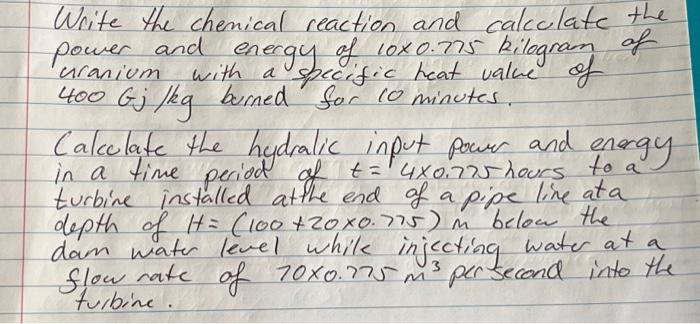 Solved Write the chemical reaction and calculate the power | Chegg.com