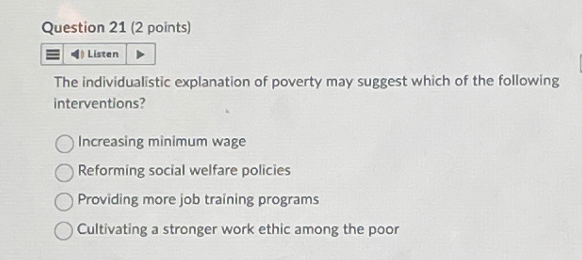 Solved Question 21 (2 ﻿points)The individualistic | Chegg.com