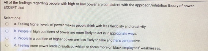 Solved All of the findings regarding people with high or low | Chegg.com