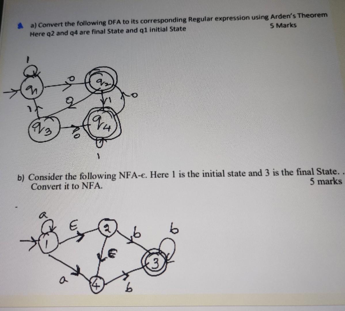 Solved a) Convert the following DFA to its corresponding | Chegg.com