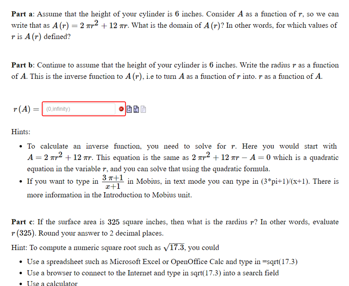 Solved Part a: Assume that the height of your cylinder is 6 | Chegg.com