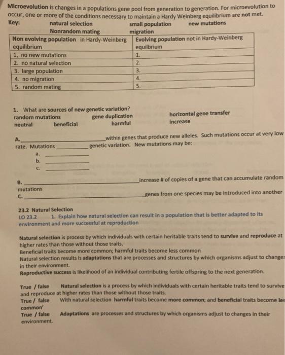 Solved Microevolution is changes in a populations gene pool | Chegg.com
