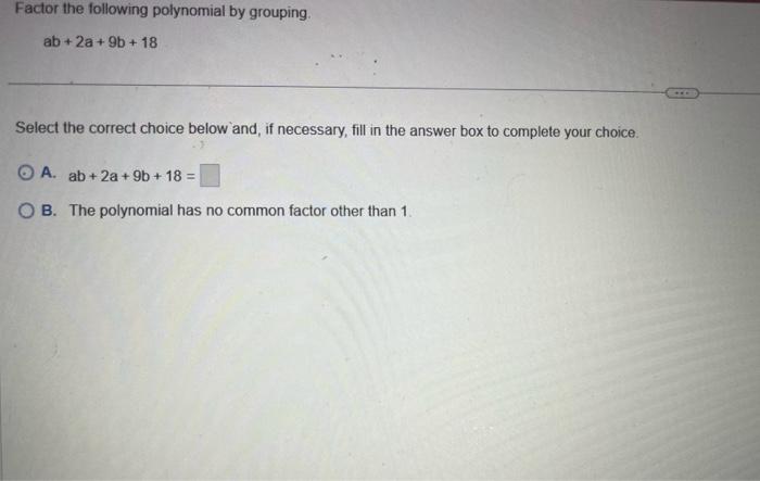 Solved Factor the following polynomial by grouping. | Chegg.com