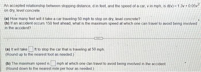 Solved An accepted relationship between stopping distance, d | Chegg.com
