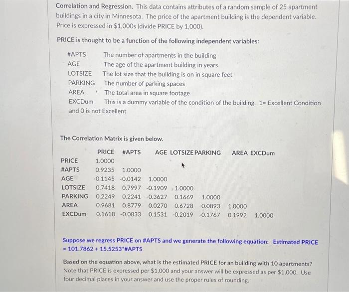 Solved Correlation and Regression. This data contains | Chegg.com