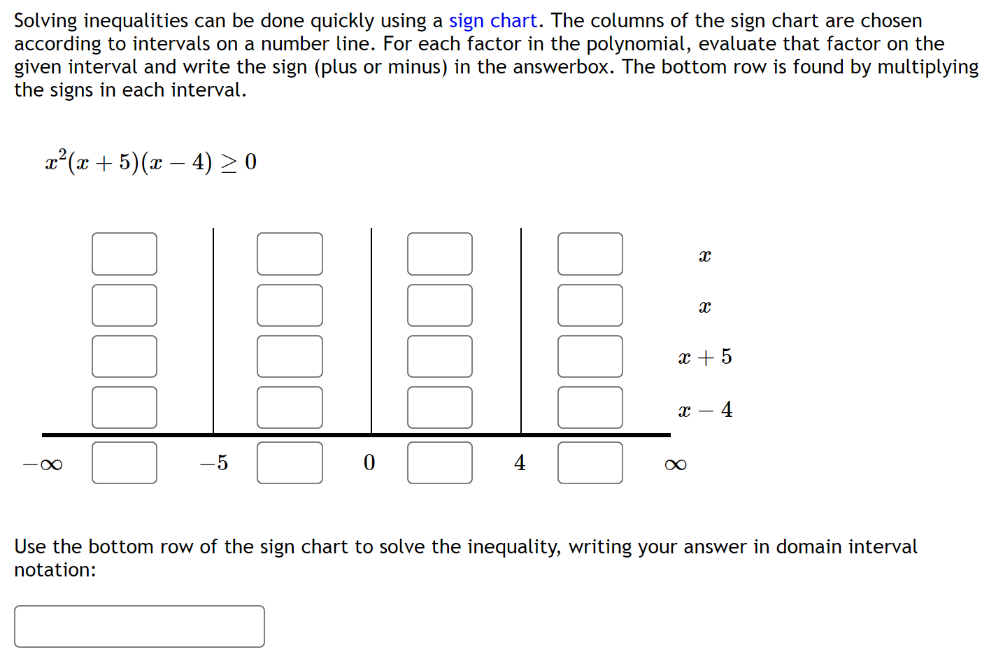 Solved Solving inequalities can be done quickly using a sign | Chegg.com
