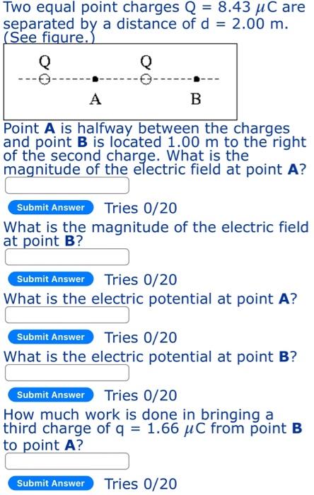 Solved Two equal point charges Q=8.43μC are separated by a | Chegg.com