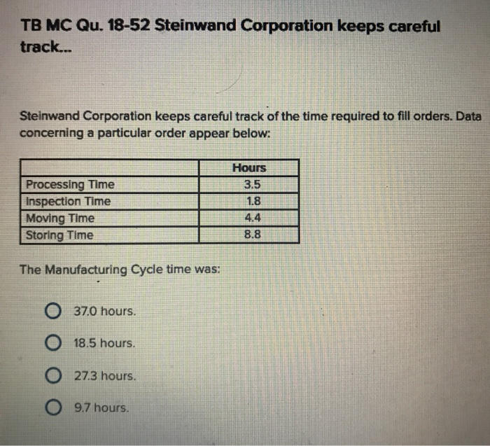Solved Exercise 18-39 Manufacturing Cycle Time and | Chegg.com
