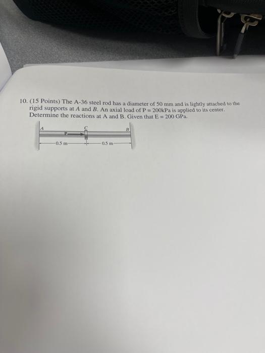 Solved 10. ( 15 Points) The A-36 steel rod has a diameter of | Chegg.com