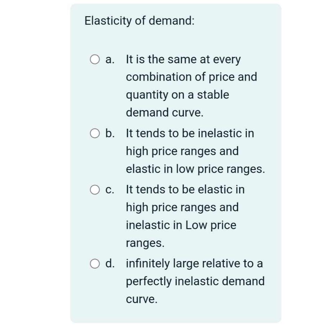 Solved Elasticity of demand:a. ﻿It is the same at every | Chegg.com