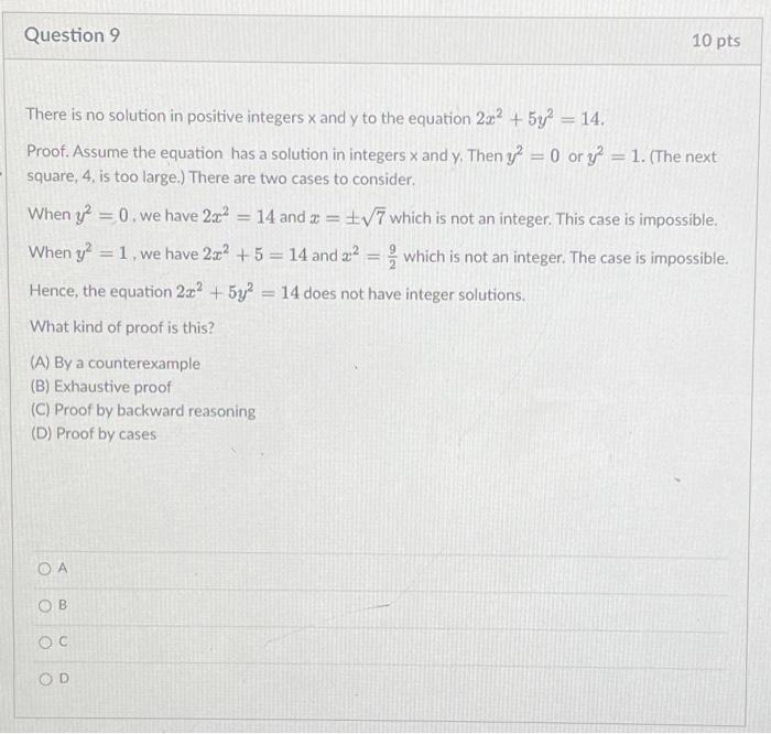 Solved There is no solution in positive integers x and y to | Chegg.com