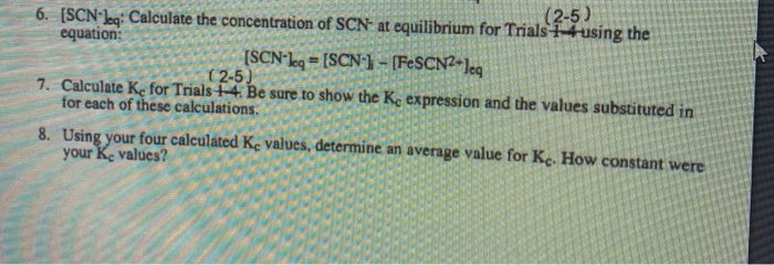 Solved 1. In the Data and Calculations table, write the Kc | Chegg.com
