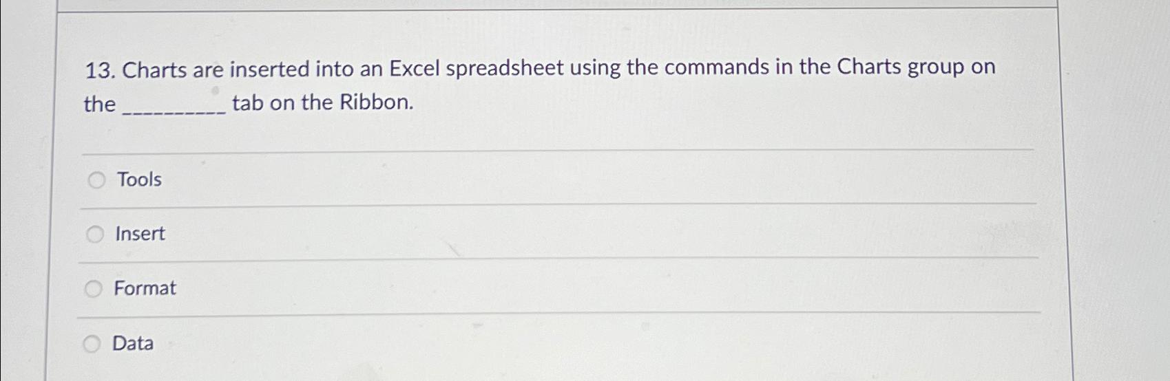Solved Charts are inserted into an Excel spreadsheet using | Chegg.com