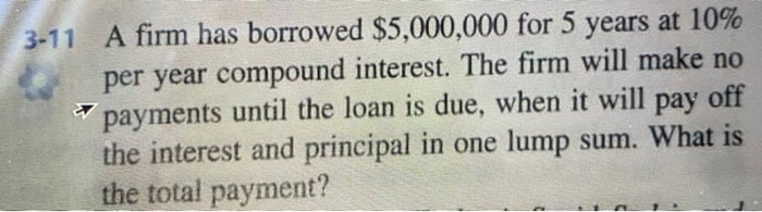 Solved 3-11 A firm has borrowed $5,000,000 for 5 years at | Chegg.com