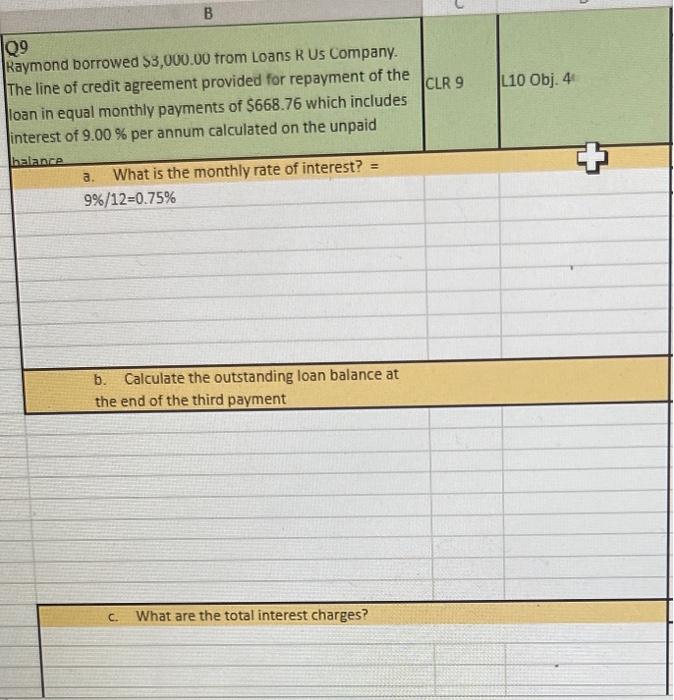 Solved Q9 Raymond borrowed $3,000.00 trom Loans R US | Chegg.com