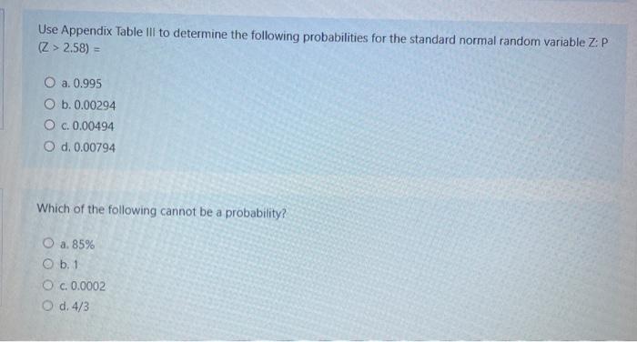 Solved Use Appendix Table III to determine the following | Chegg.com