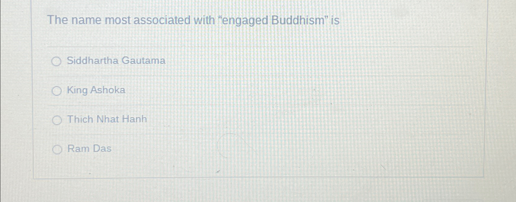 Solved The name most associated with "engaged Buddhism" | Chegg.com