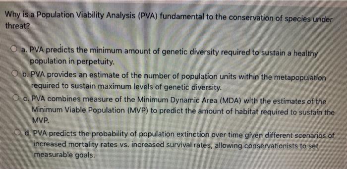 Solved Why Is A Population Viability Analysis Pva