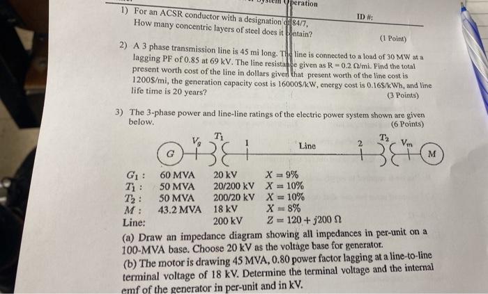 Solved peration 1) For an ACSR conductor with a designation | Chegg.com