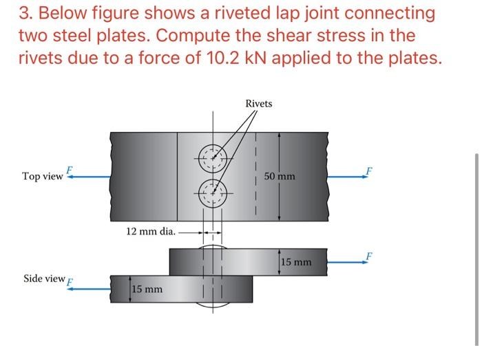 Solved 3. Below figure shows a riveted lap joint connecting | Chegg.com