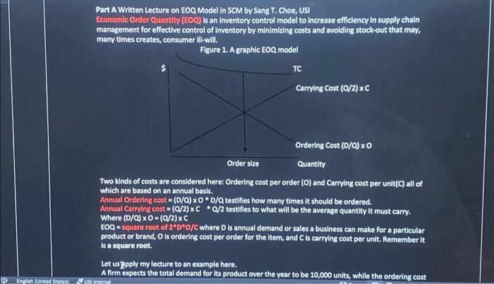 Solved Part A Written Lecture on EOQ Model in SCM by Sang T. | Chegg.com