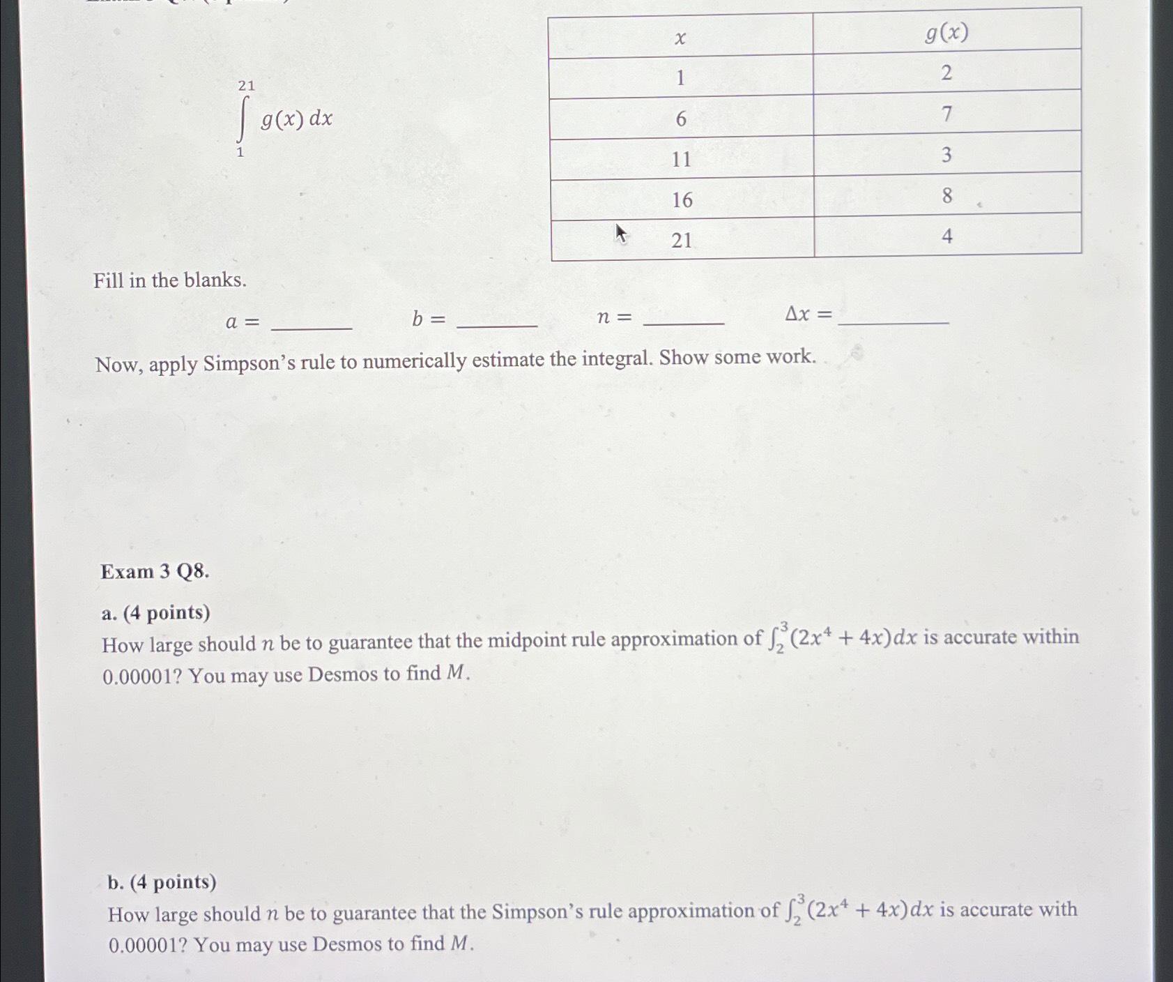 Solved ∫121g(x)dx\table[[x,g(x) | Chegg.com