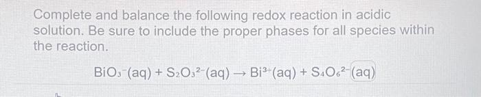 Solved Complete and balance the following redox reaction in | Chegg.com